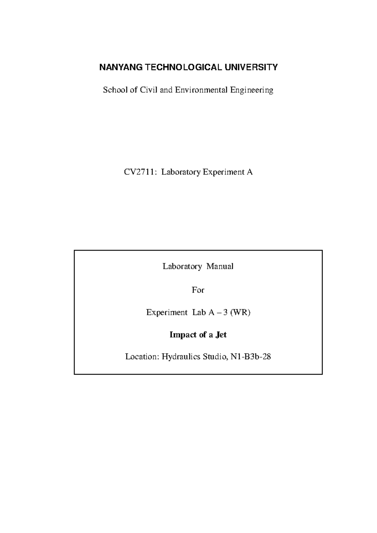 Lab A-3 Hyd Jet Impact - Lab manual - NANYANG TECHNOLOGICAL UNIVERSITY ...