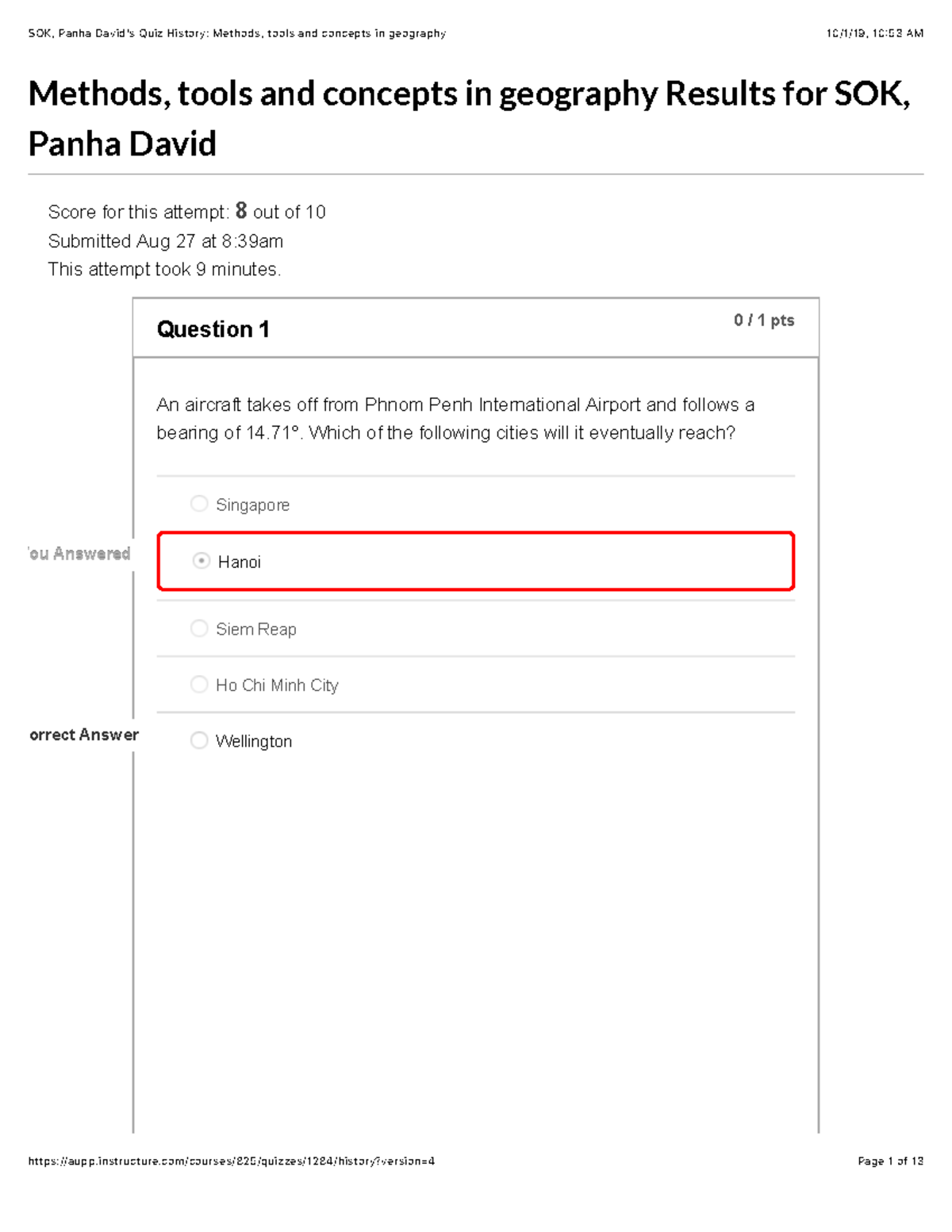 Quiz 1 Attempt 3 - Sample of a quiz questions and correct answers ...