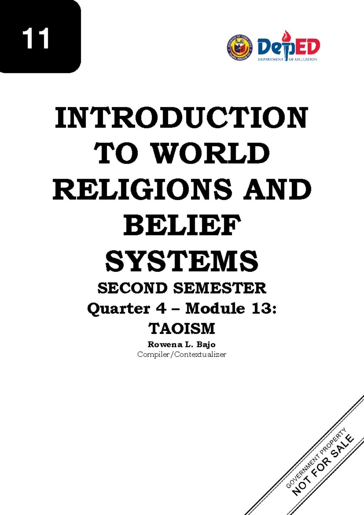 Taoism lessoning - INTRODUCTION TO WORLD RELIGIONS AND BELIEF SYSTEMS ...