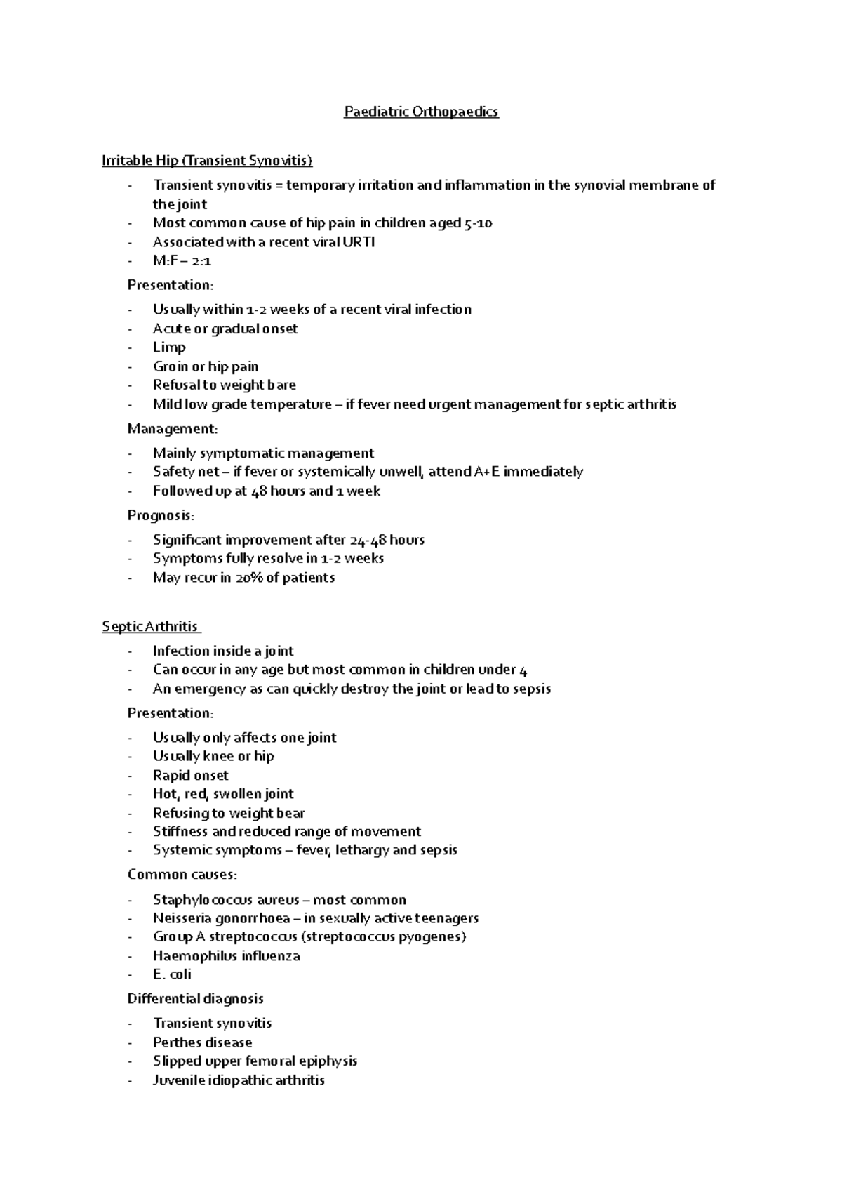 Paediatric Orthopaedics - Paediatric Orthopaedics Irritable Hip ...