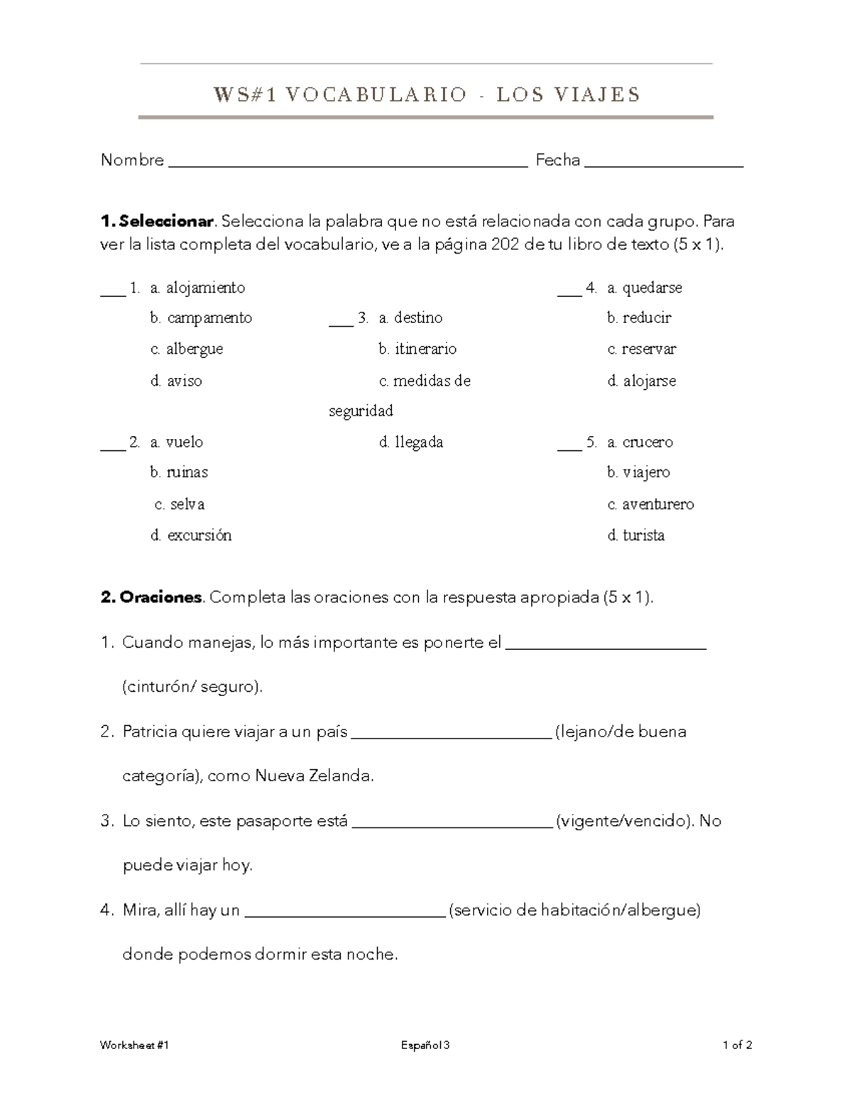 01. Vocabulario - Los Viajes - Nombre ...