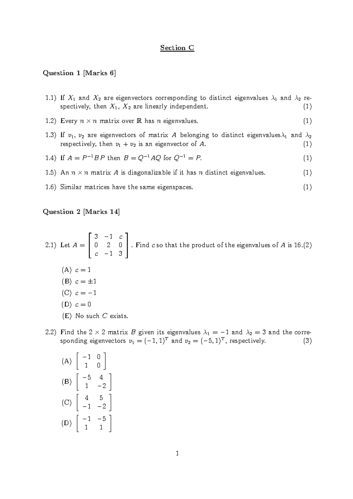 SMTA022 Test 3 21 SEC C - TEST - Section C Question 1 [Marks 6] If X 1 ...