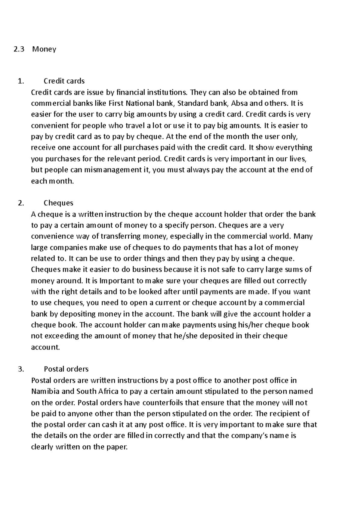 Money - 2 Money Credit cards Credit cards are issue by financial ...