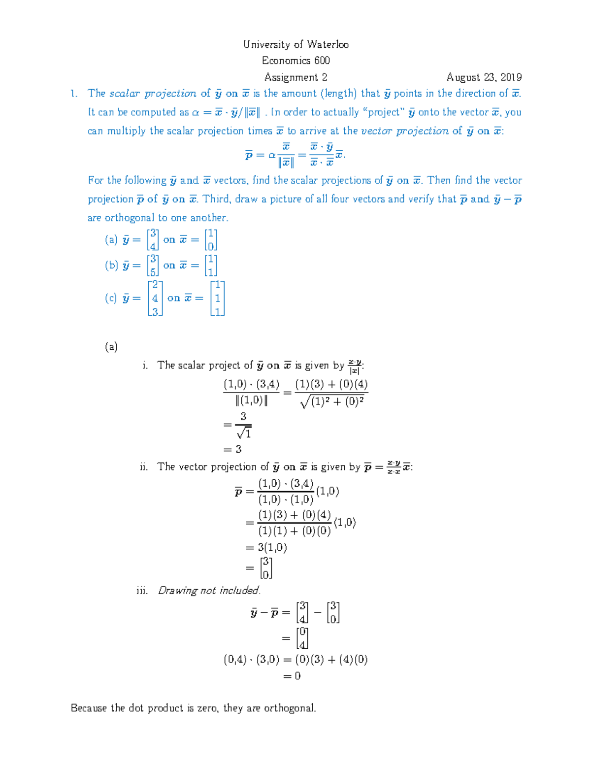 Assignment 2 - University of Waterloo Economics 600 Assignment 2 August ...