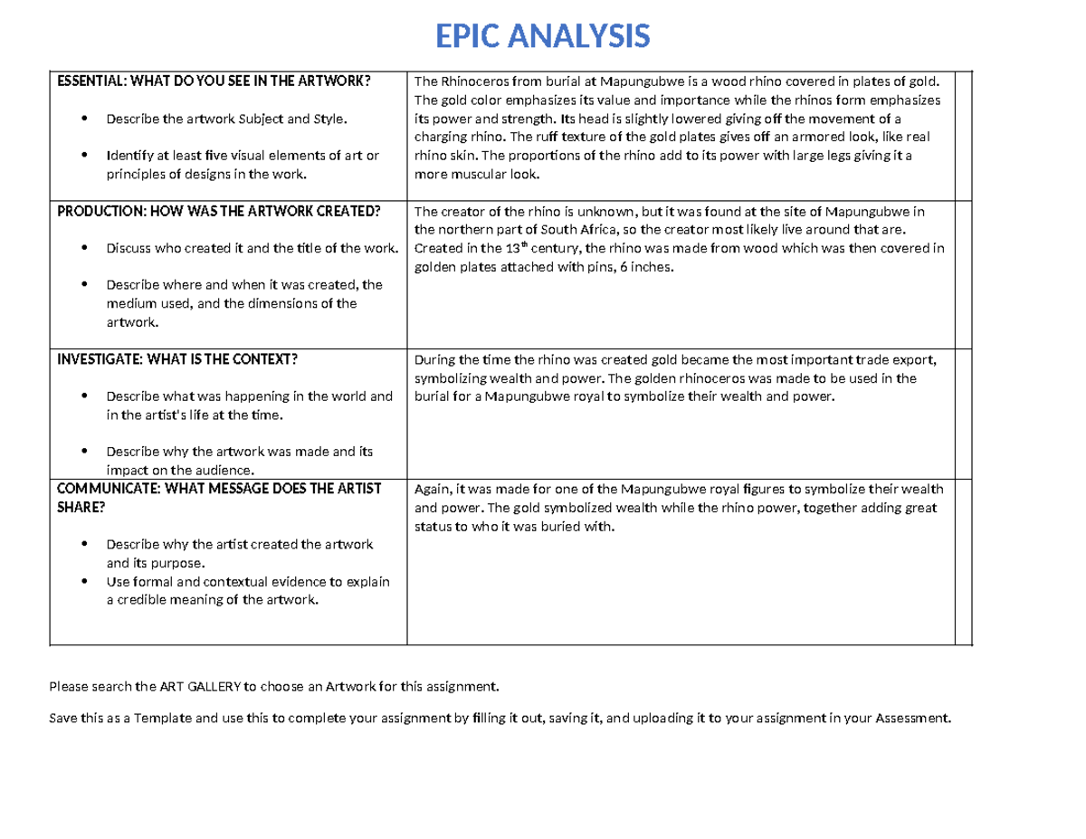 03.06 Epic analysis - EPIC ANALYSIS ESSENTIAL: WHAT DO YOU SEE IN THE ...
