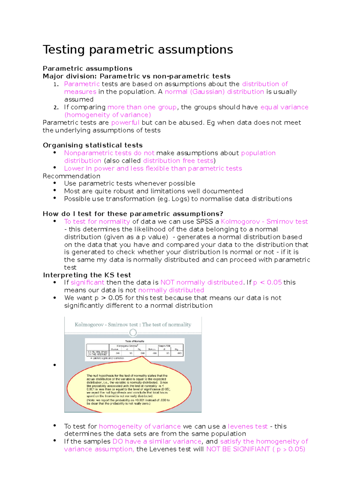 RMB revision - RMB lecture notes - Testing parametric assumptions ...