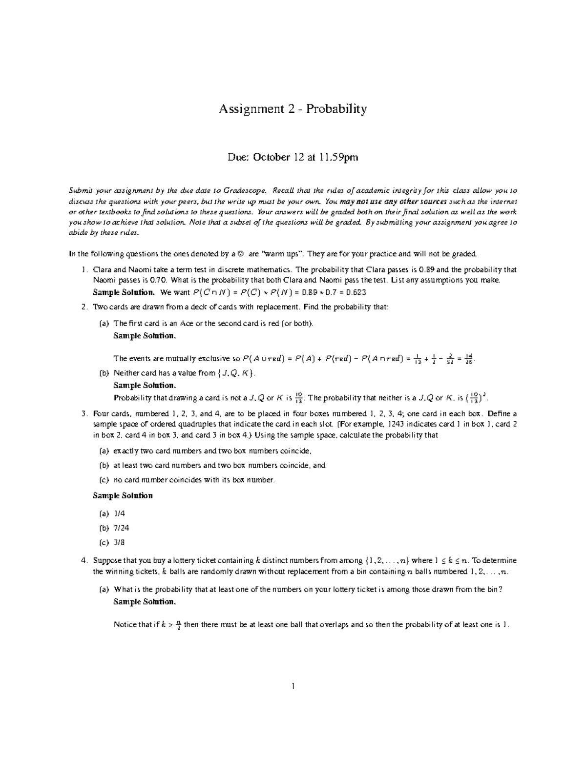 CSCA67 Assignment 2 - Assignment 2 - Probability Due: October 12 at 11 ...
