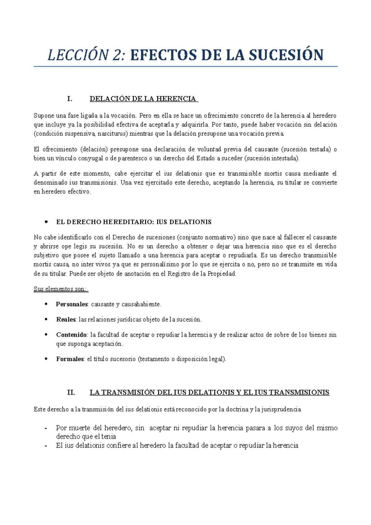 Lección 2 ( Sucesiones) - LA Delación - LECCIÓN 2: EFECTOS DE LA ...