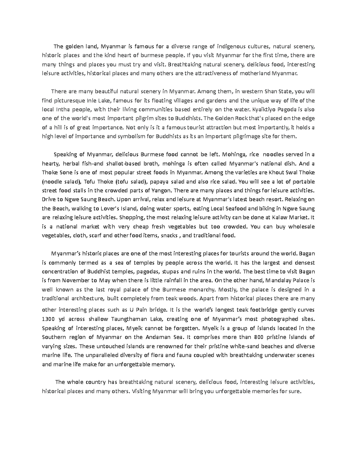 Eng-Assignment - Group Assignment - The golden land, Myanmar is famous ...