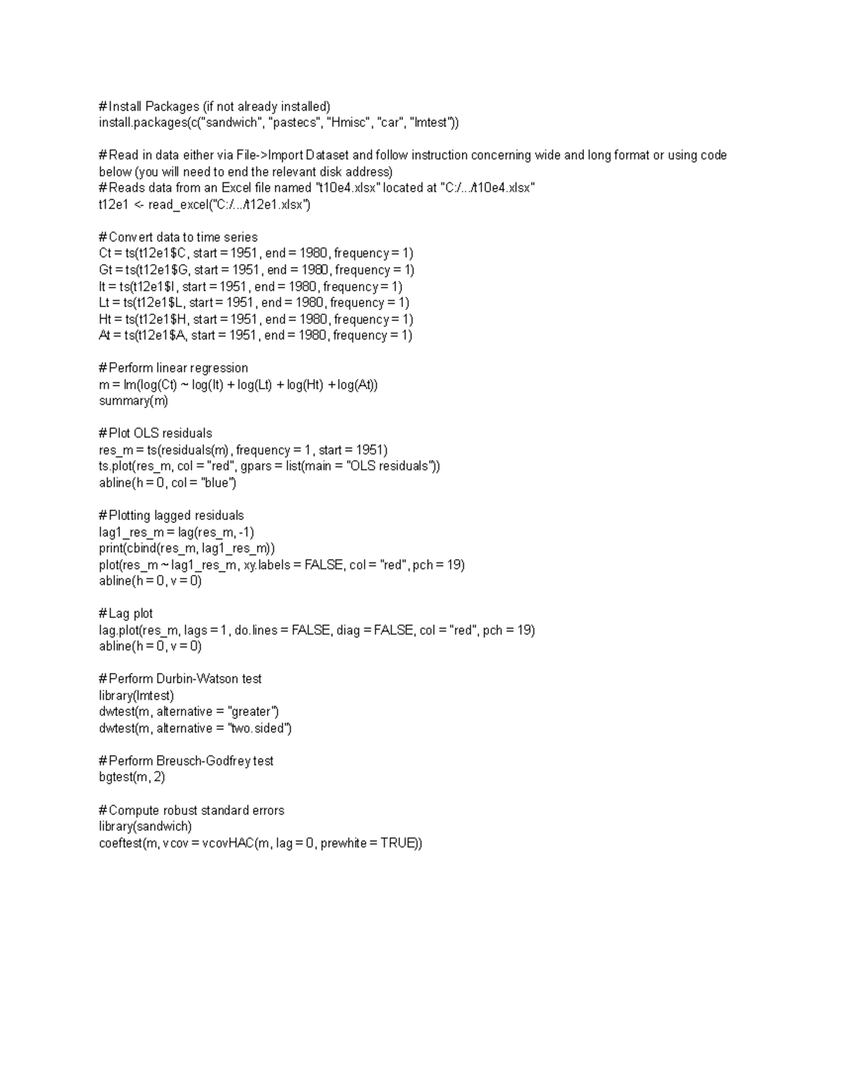 Tute 12 r script - Install Packages (if not already installed) install(c("sandwich", - Studocu