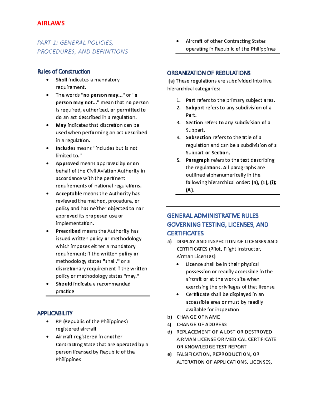 PCAR Reviewer Summary - PART 1: GENERAL POLICIES, PROCEDURES, AND ...