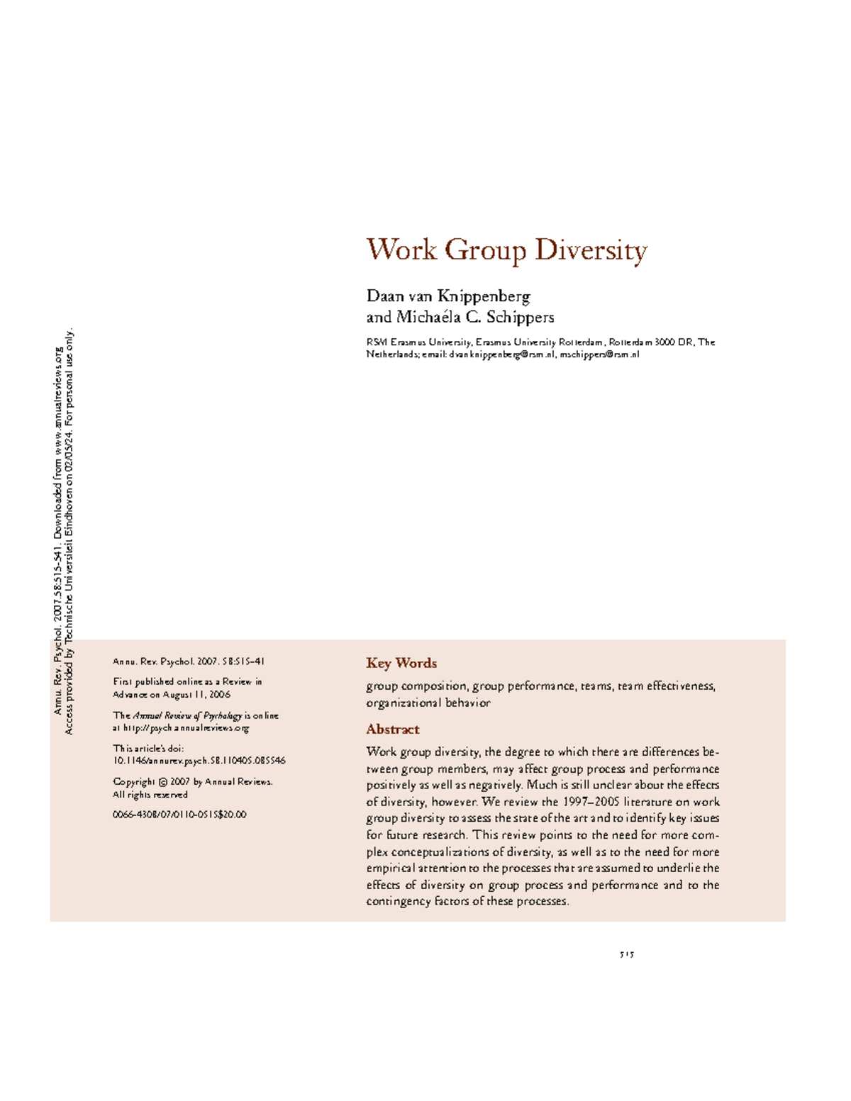 Van knippenberg schippers 2006 work group diversity - Work Group ...