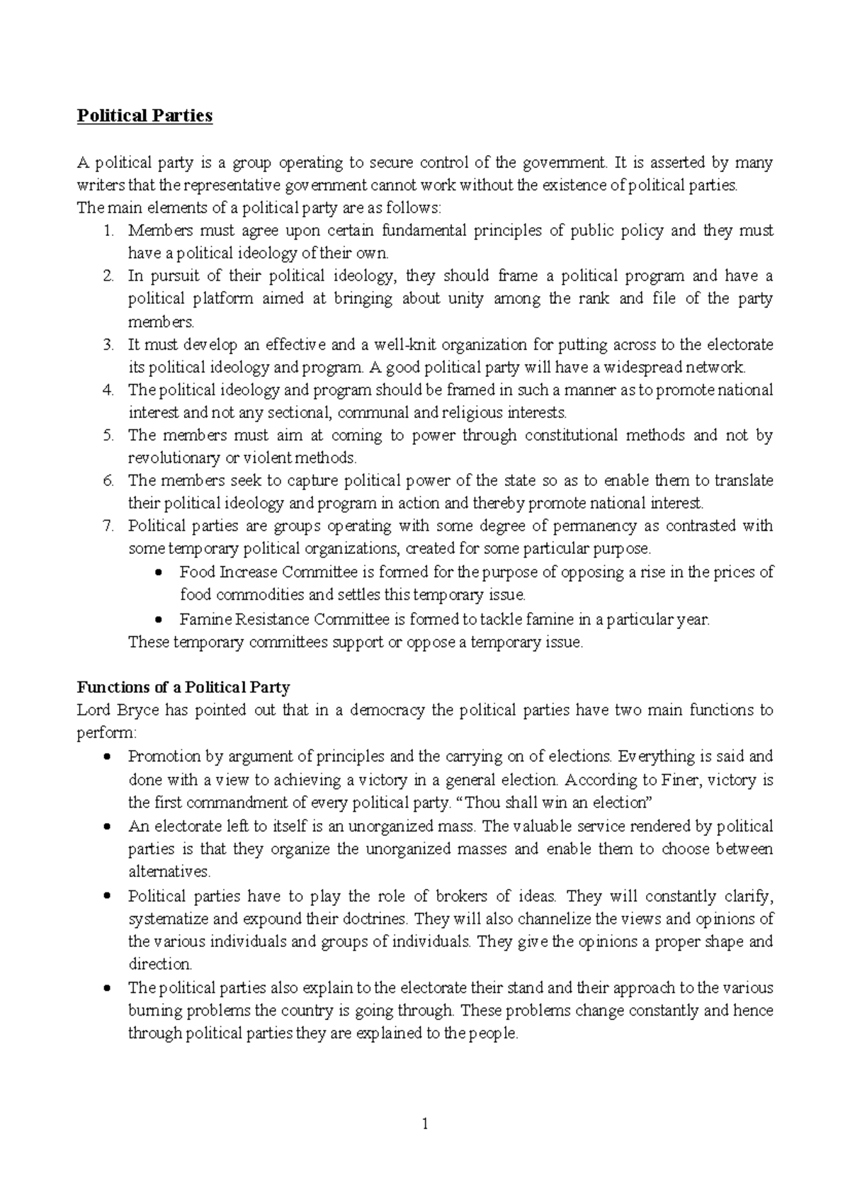 Political Parties Handout - Political Parties A political party is a ...