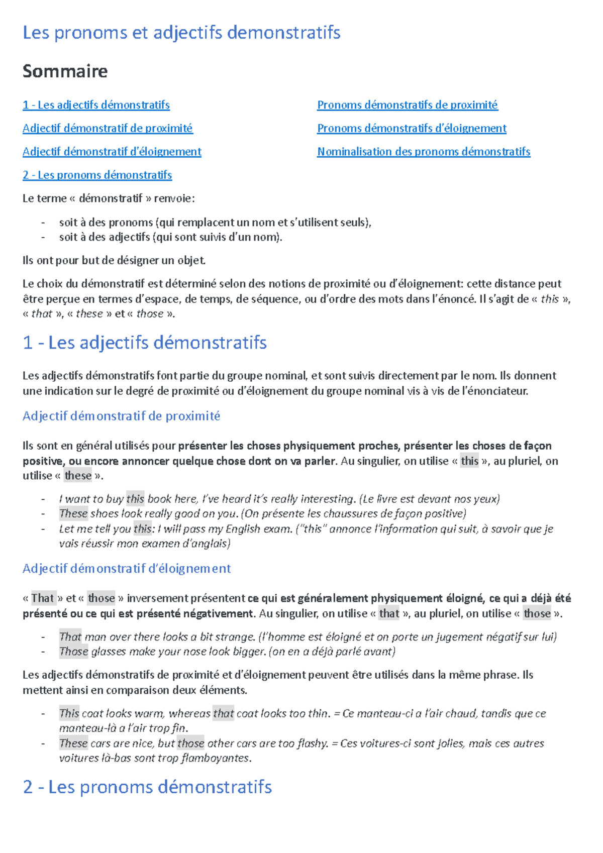 A2 Module 2 - Les pronoms et adjectifs demonstratifs - Les pronoms et ...
