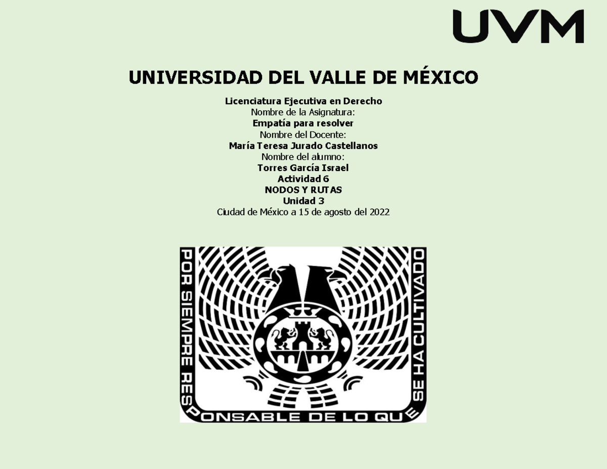 ACT#6 Nodos Rutas ITG - UNIVERSIDAD DEL VALLE DE M.. Licenciatura Ejecutiva en Derecho Nombre de ...