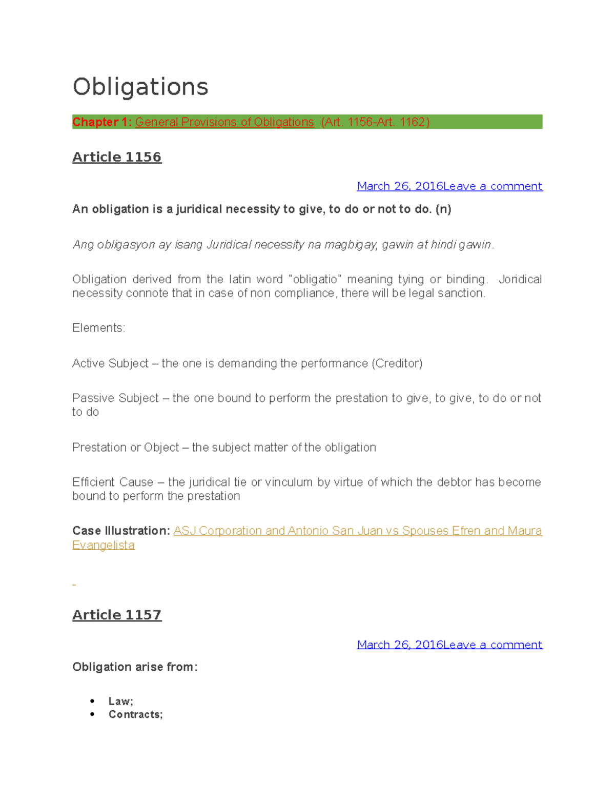 Provisions-of-Obligations - Obligations Chapter 1: General Provisions of Obligations (Art. 1156 ...