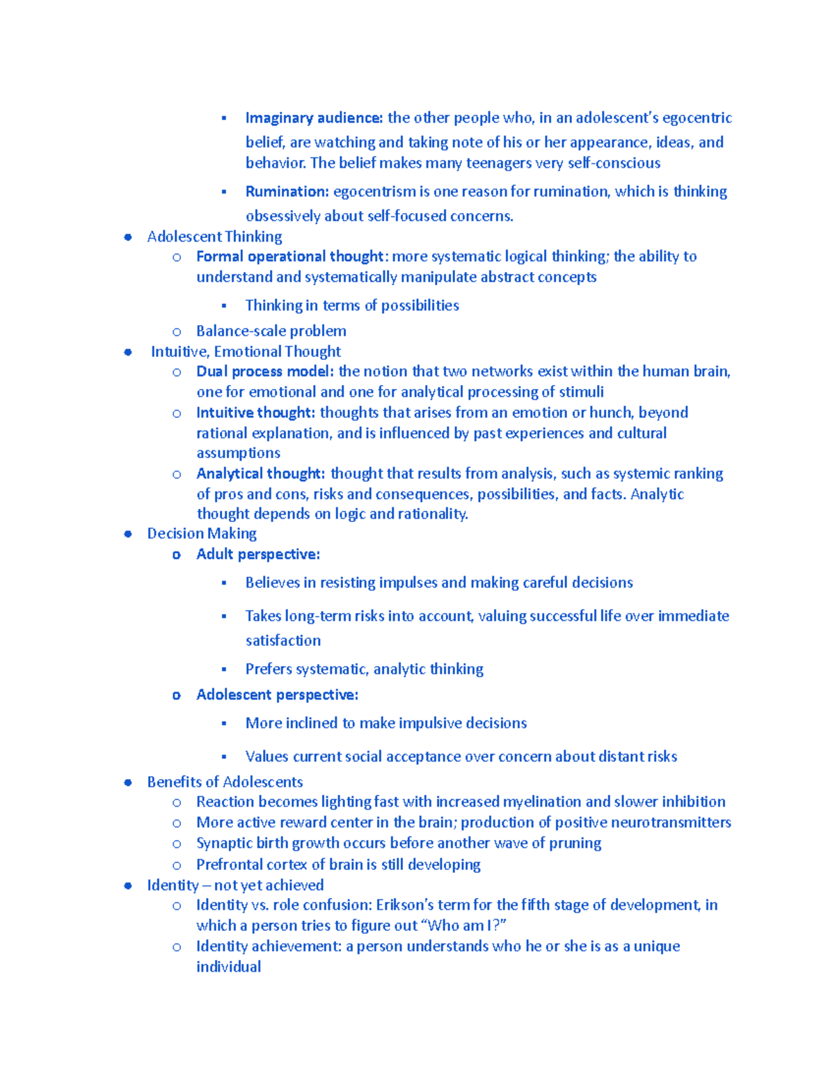 Lifespan final notes-2 - Imaginary audience: the other people who, in ...