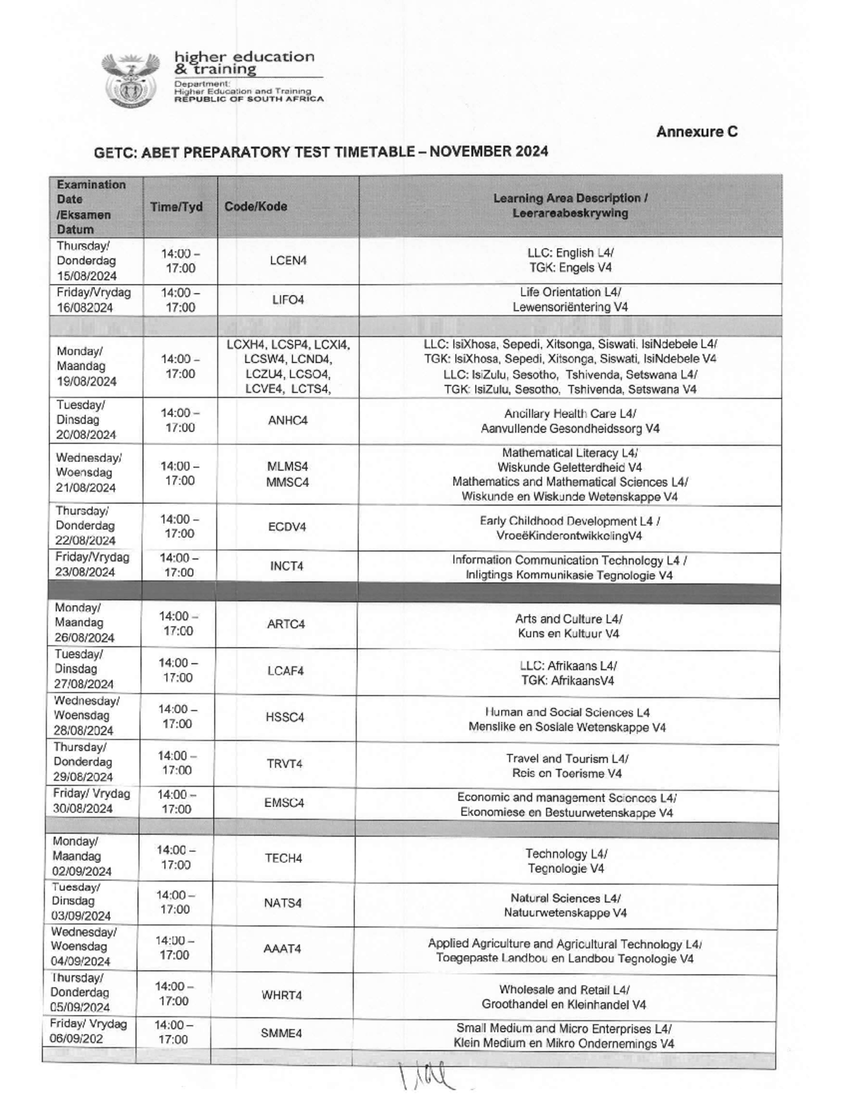 Prep Test August 2024 Timetable 240716 213639 - higher education ...
