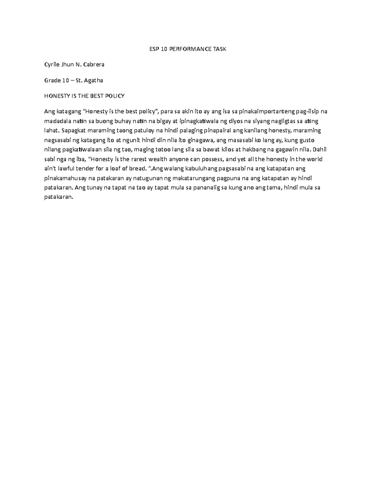 ESP 10 Performance TASK - ESP 10 PERFORMANCE TASK Cyrile Jhun N ...