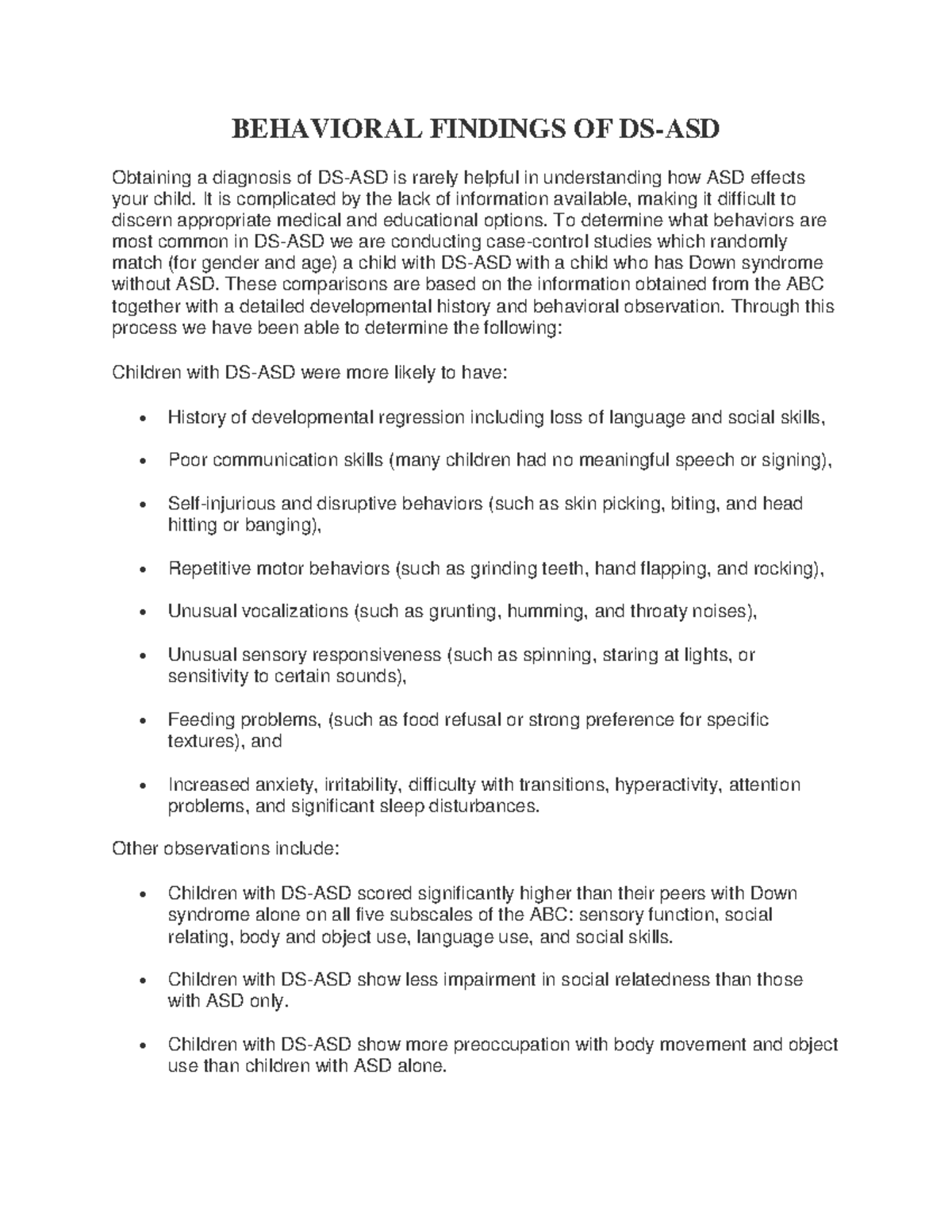 Behavioral Findings Of Down Syndrome - BEHAVIORAL FINDINGS OF DS-ASD ...