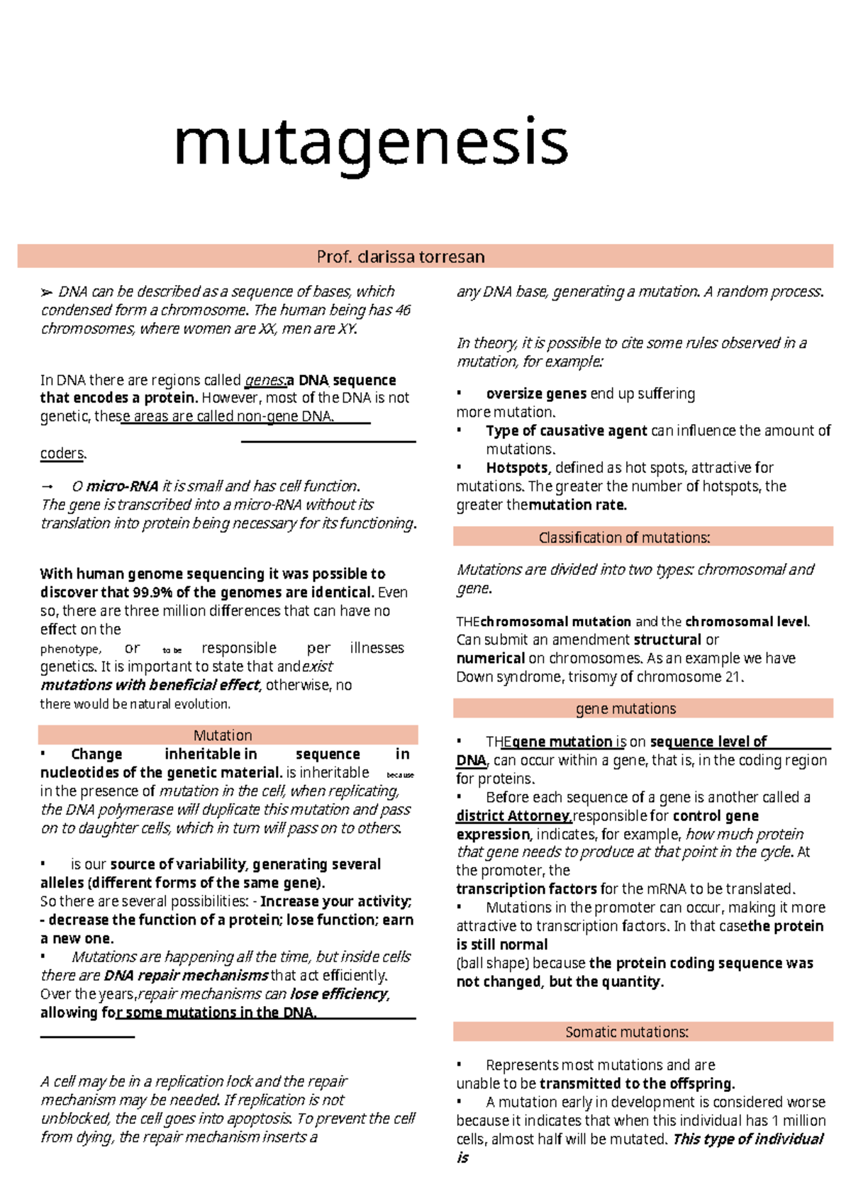 Mutagenesis - mutagenesis Prof. clarissa torresan DNA can be described ...