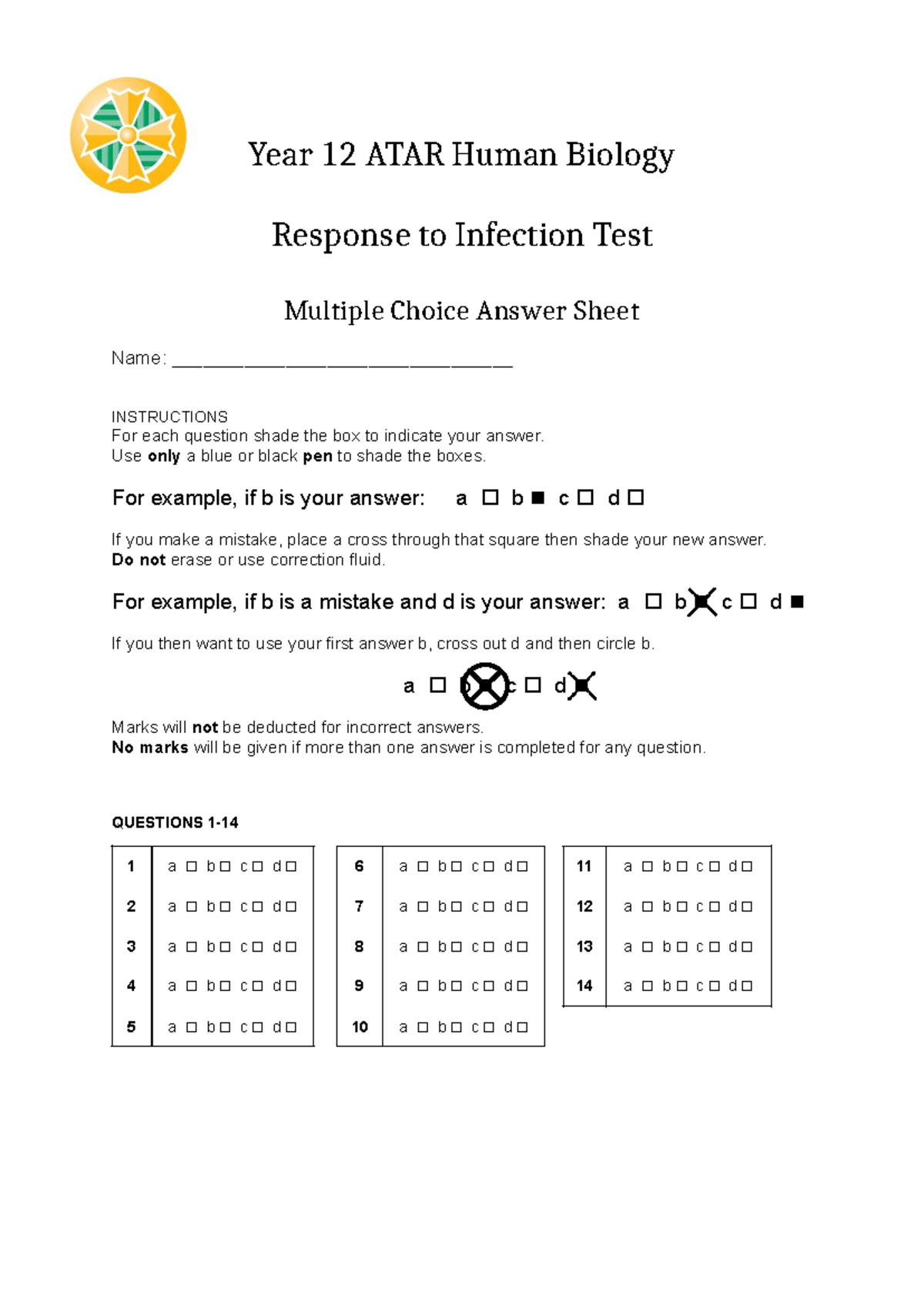 12-science-ATAR-HB-response to infection test-2020 - Year 12 ATAR Human ...