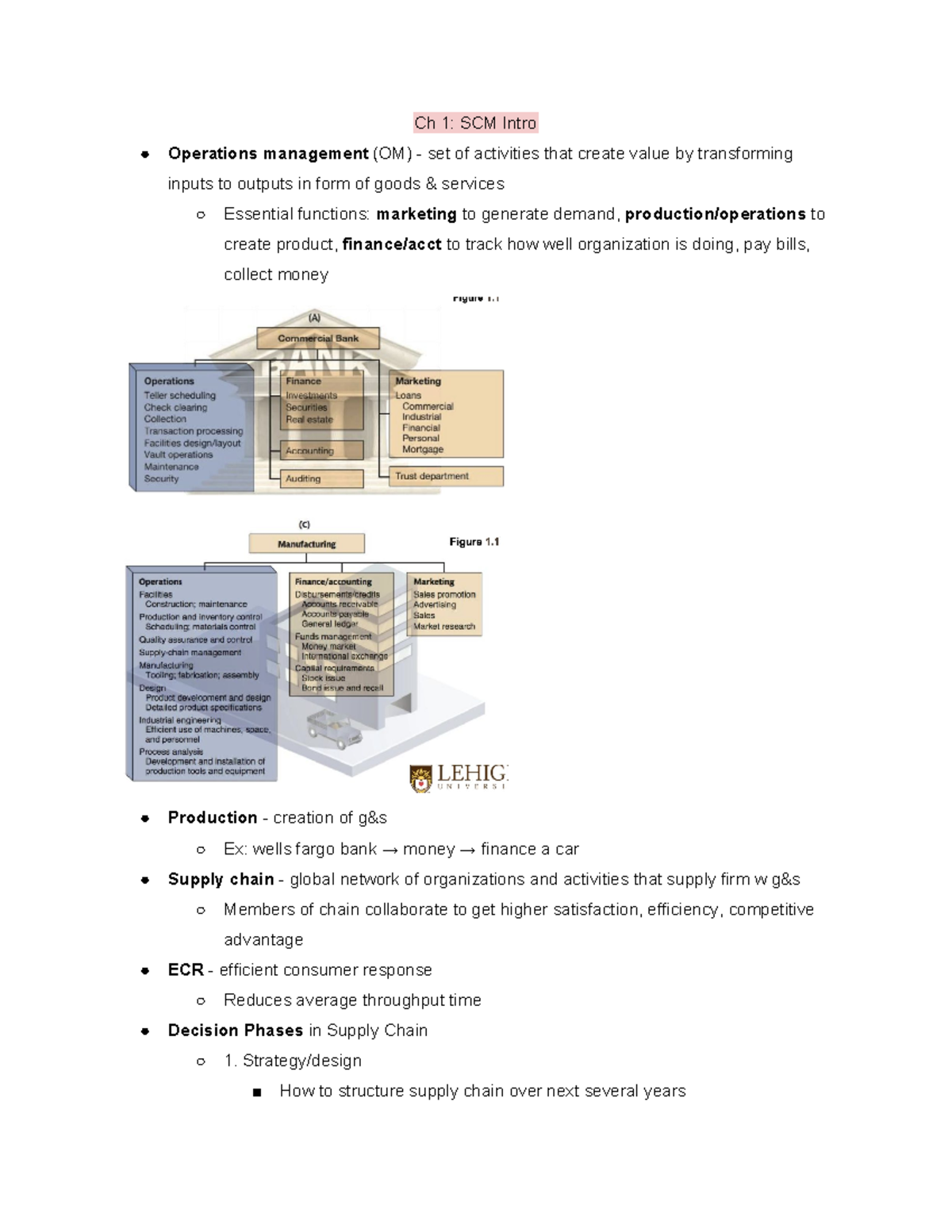 Ch 1 SCM Intro study guide - Ch 1: SCM Intro Operations management (OM ...