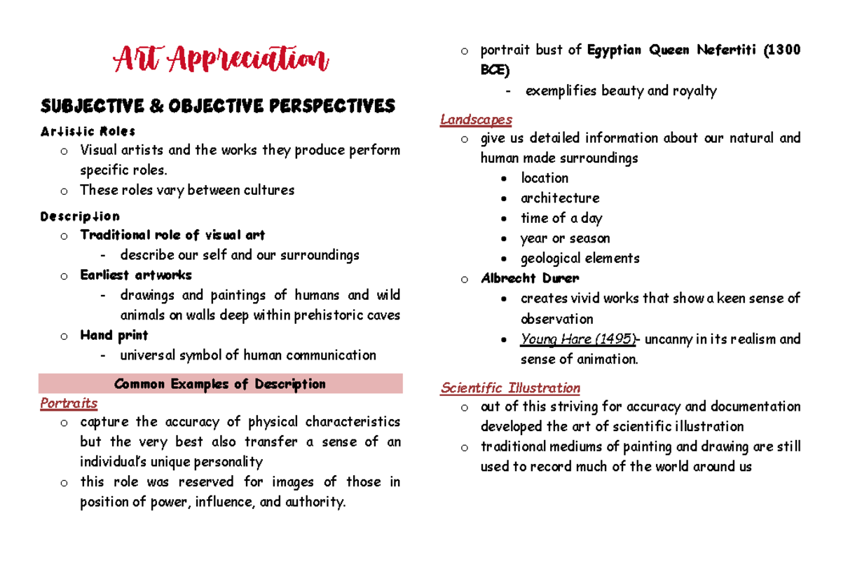 Art App- Second Sem Notes - Art Appreciation Artistic Roles o Visual ...