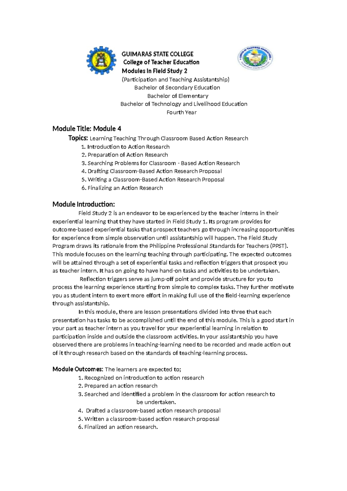 Field Study 2 Modules 4 - ddd - GUIMARAS STATE COLLEGE College of ...
