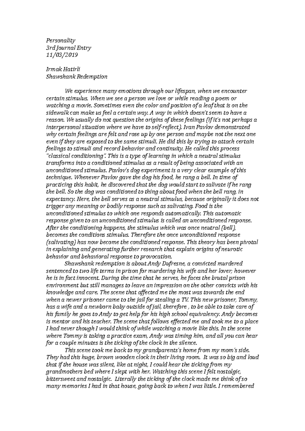 3rd Journal - This is a mandatory assignment for the course that has to ...