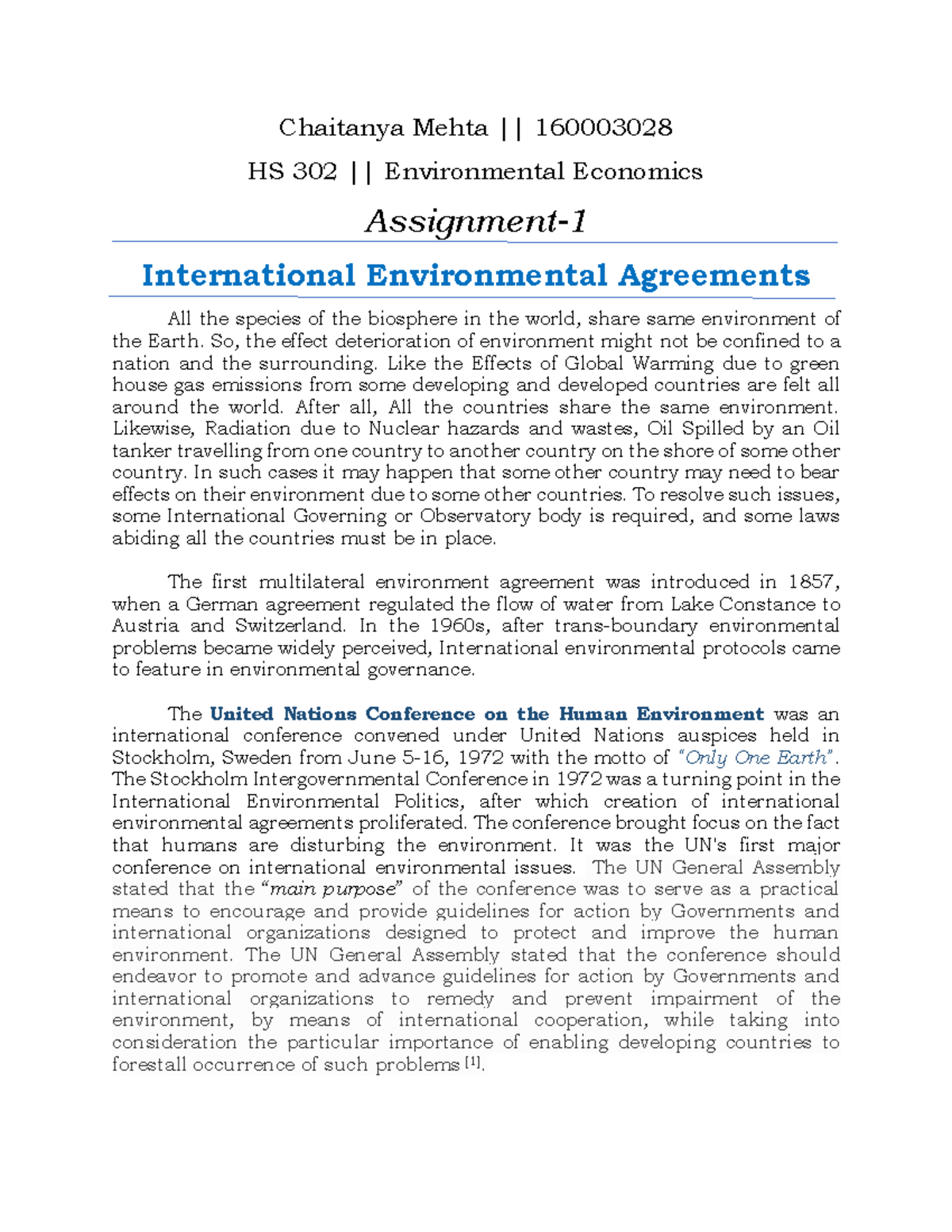 Assignment International Environmental Agreements - Chaitanya Mehta ...