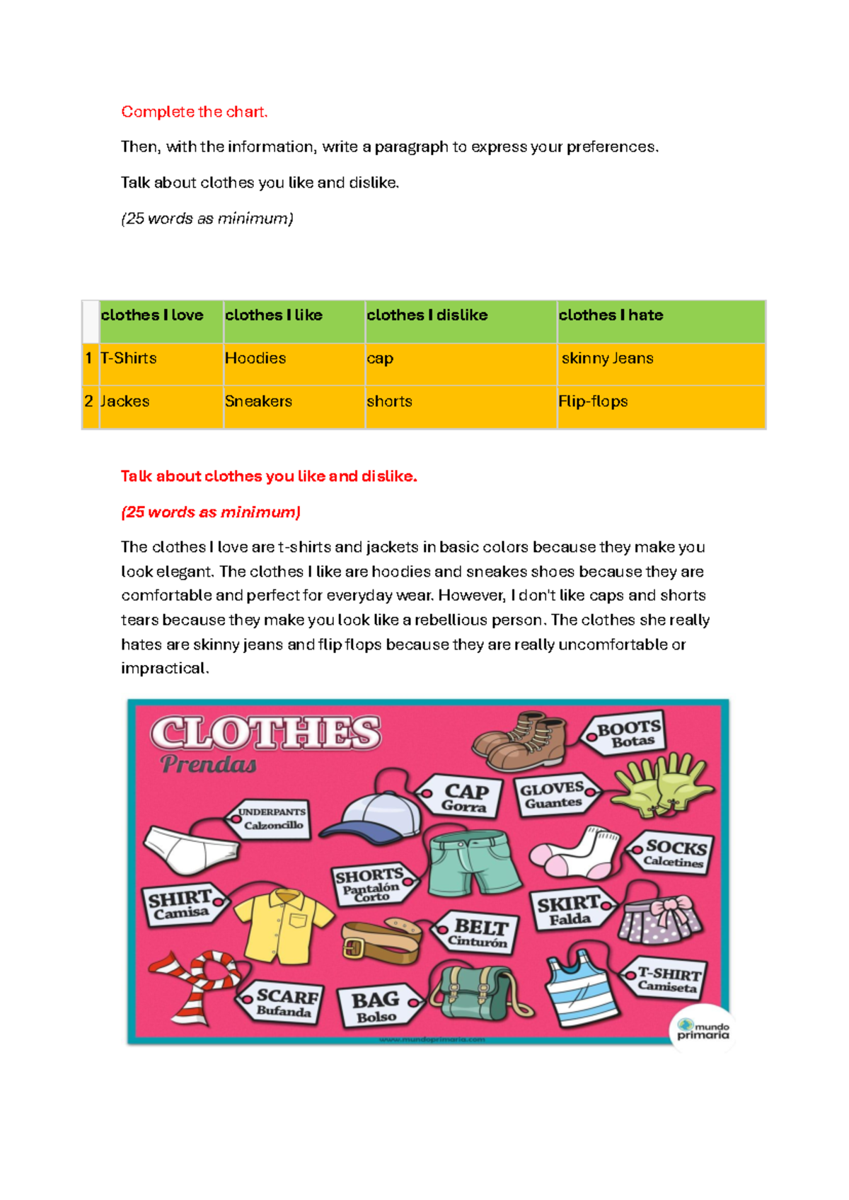Ingles Writing task - apuntes - Complete the chart. Then, with the ...