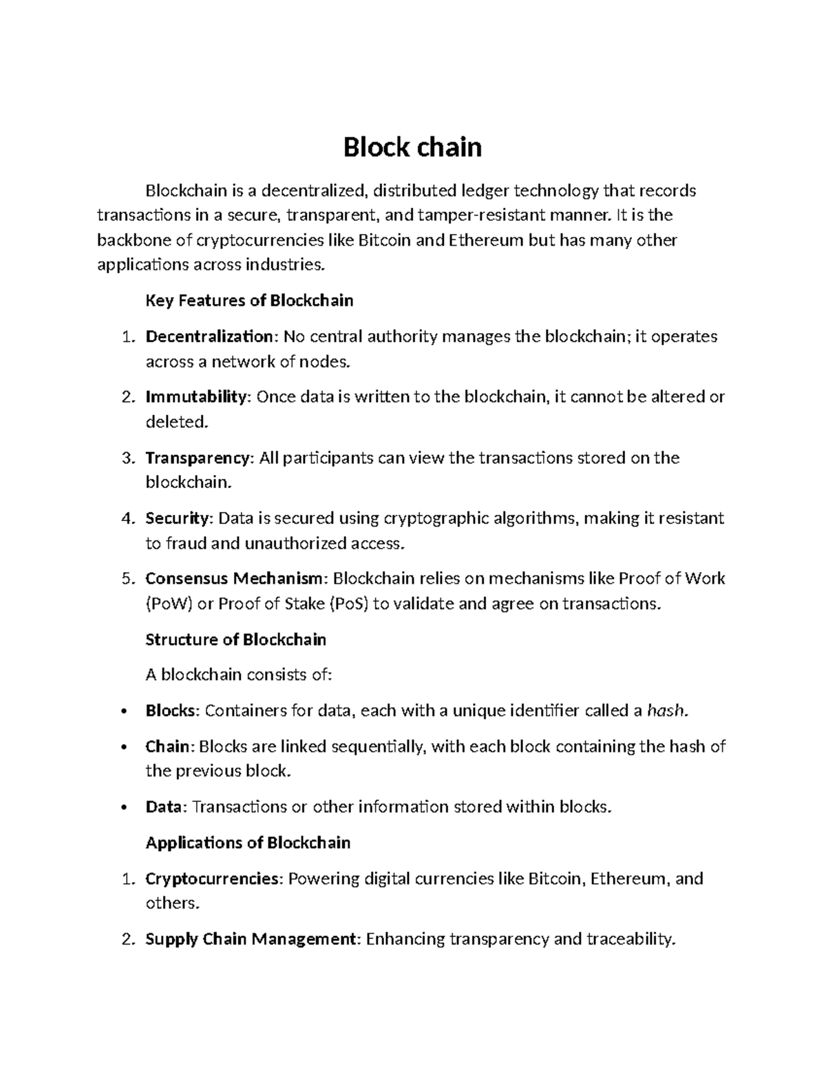 Block chain - Block chain Blockchain is a decentralized, distributed ledger technology that ...