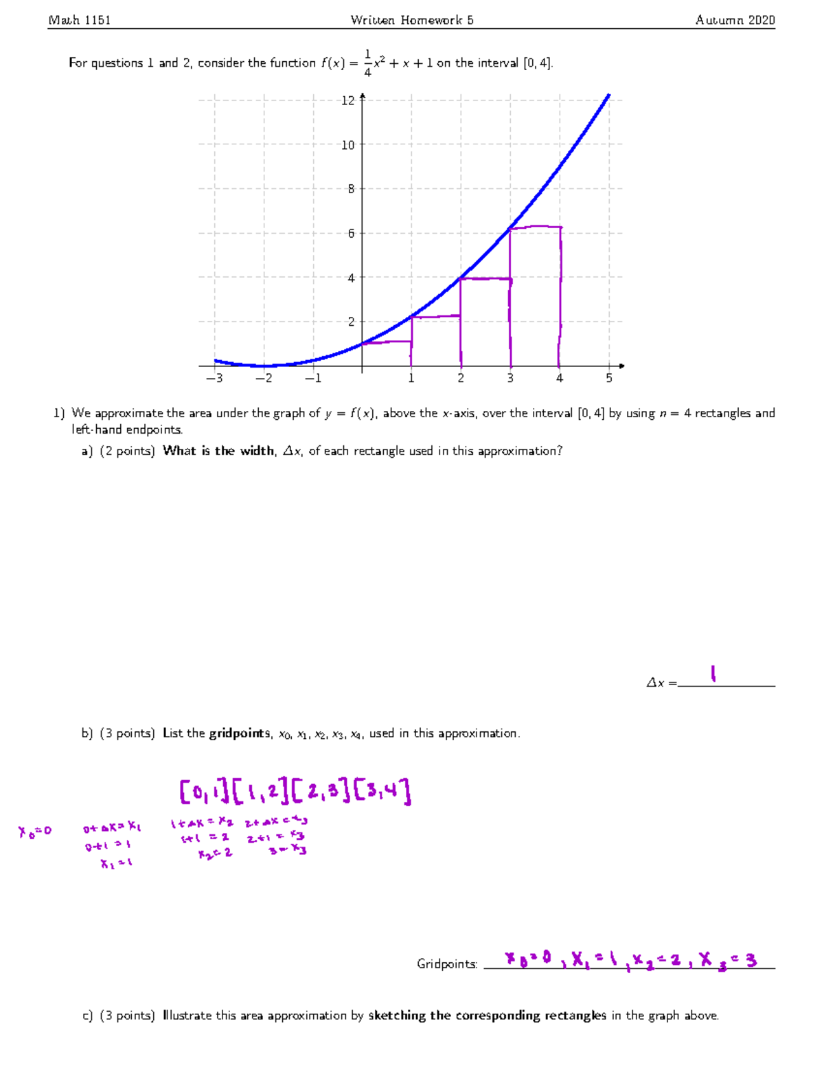Written 5 - Endpoints, gridpoints, area approximation, sigma notation ...
