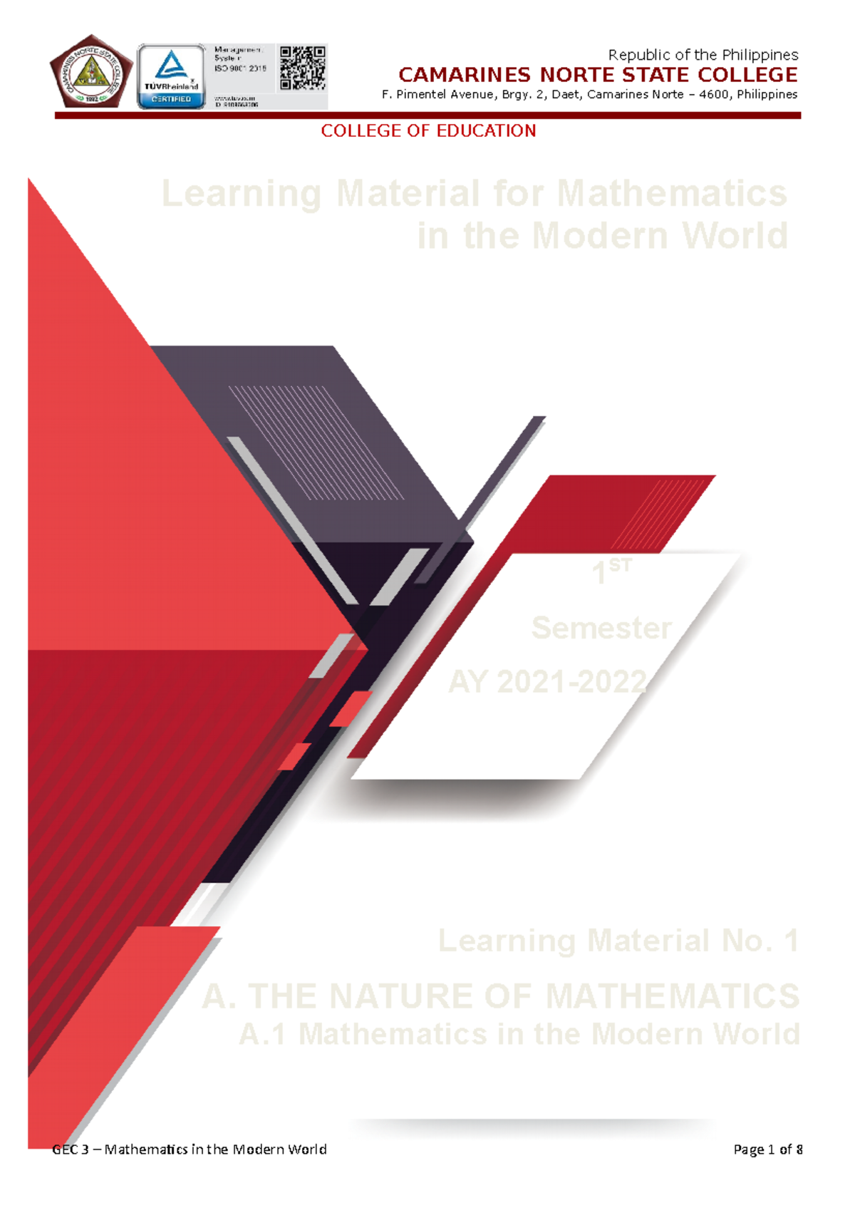Learning-Module no. 1 for-Mathematics-in-the-Modern-World - college of ...