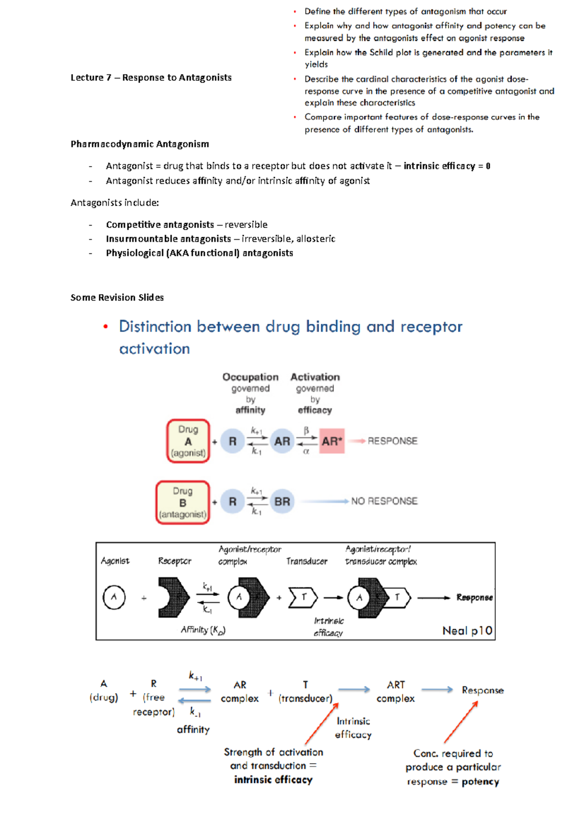 MEDS2002 Week 4 Notes - Lecture 7 – Response to Antagonists ...