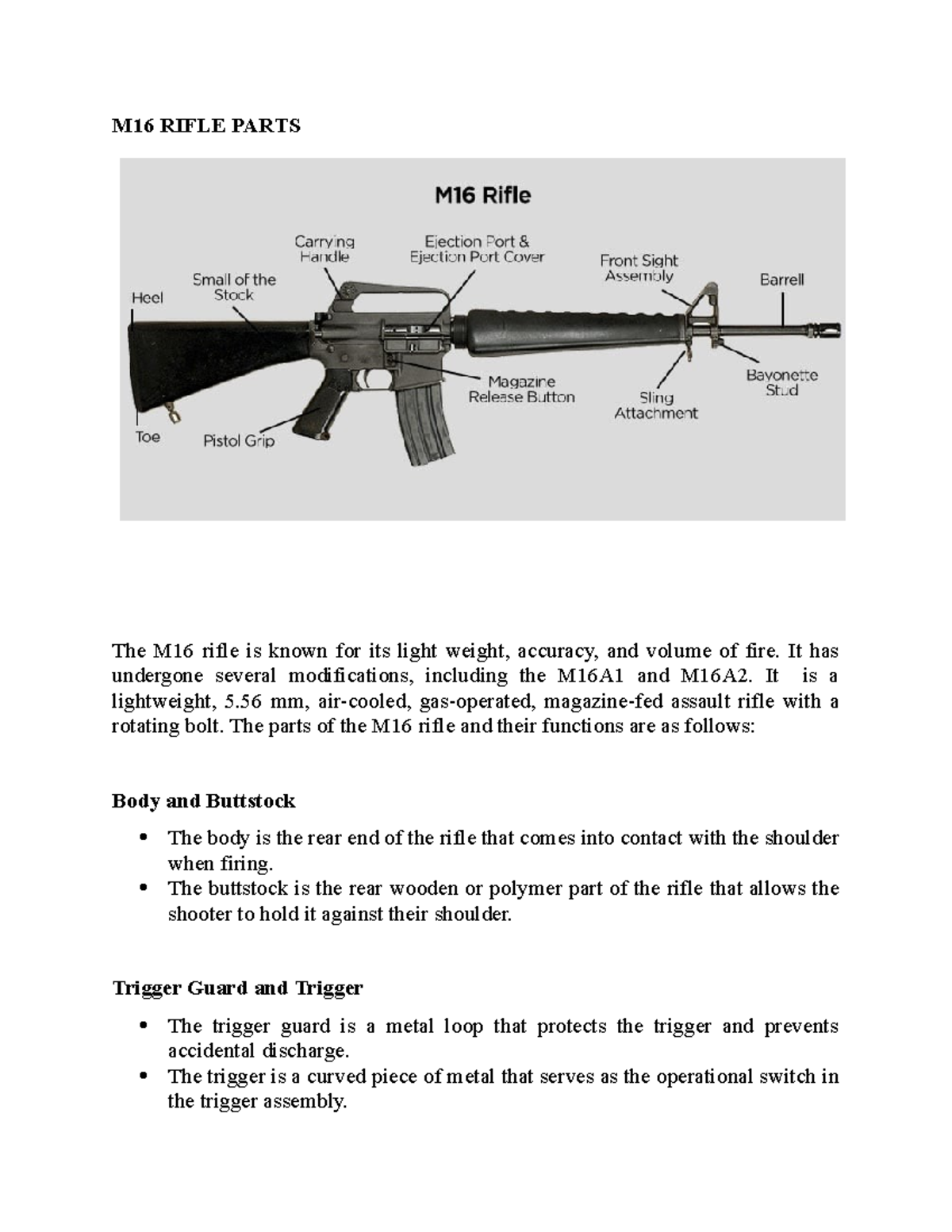 M16 Rifle Parts - M16 RIFLE PARTS The M16 rifle is known for its light ...