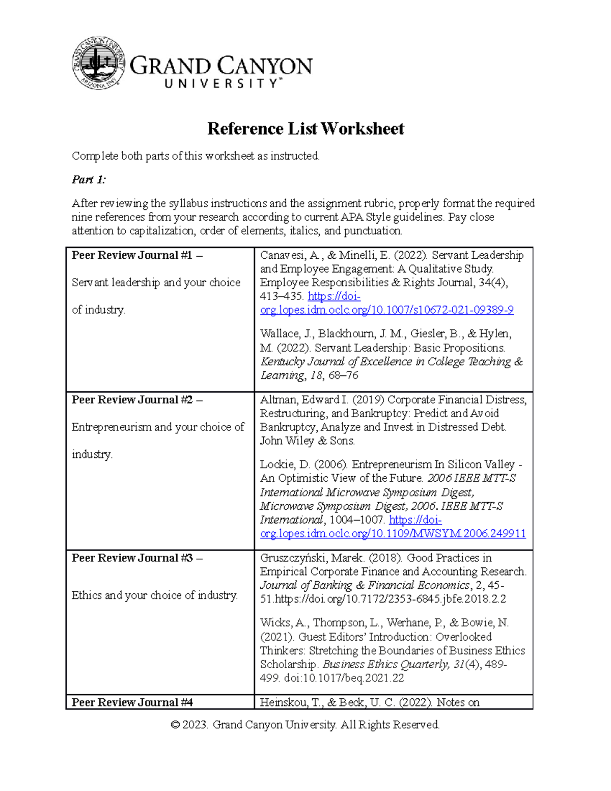 Reference List Worksheet - Studocu