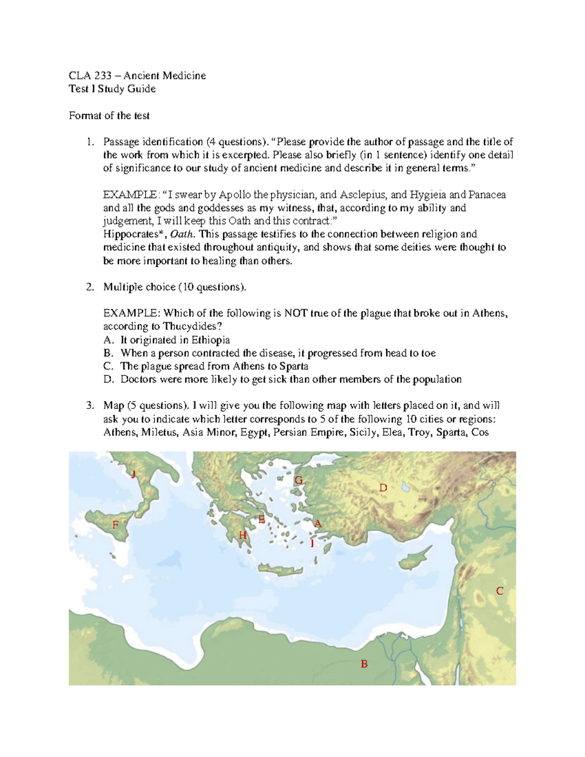 CLA 233 Test I Study Guide - CLA 233 – Ancient Medicine Test I Study ...