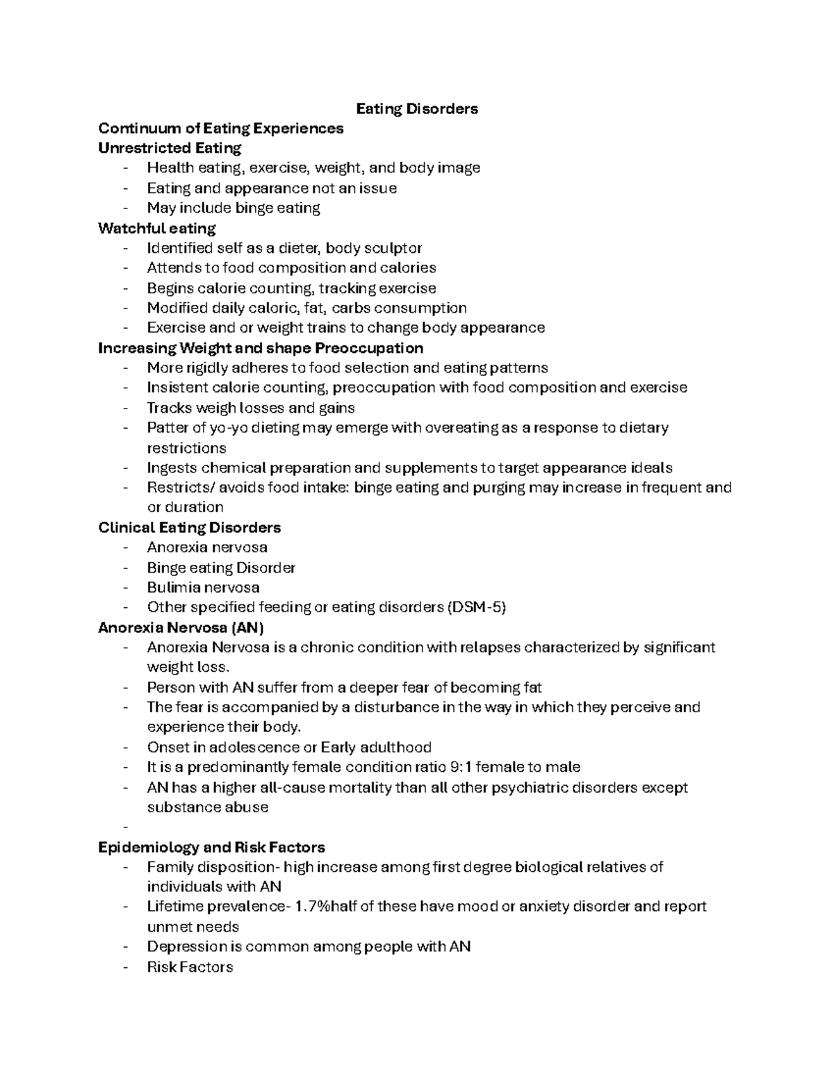 Eating Disorders - Eating Disorders Continuum of Eating Experiences ...