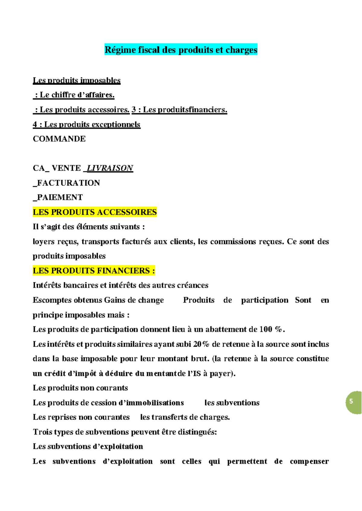 Régime fiscal des produits et charges - Régime fiscal des produits et ...