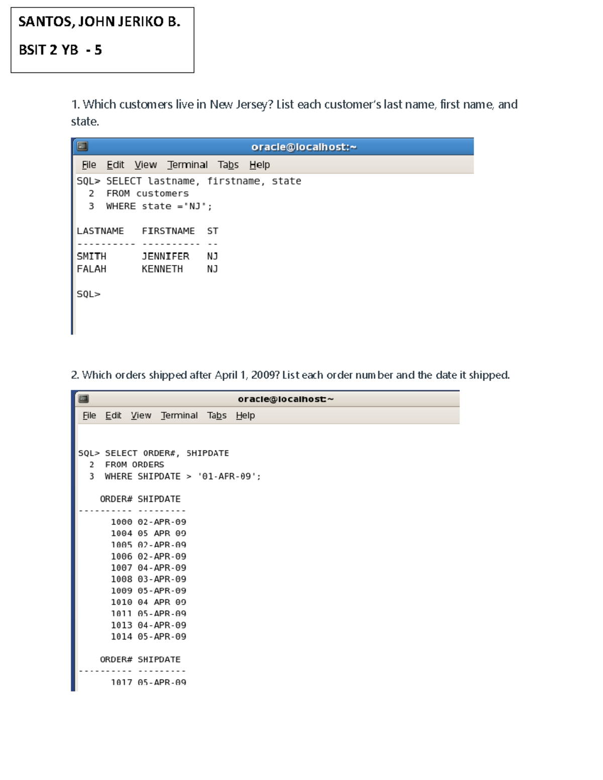 Activity Week 10 - Restricting Row and Sorting Data - 1 state.. Which customers live in New ...