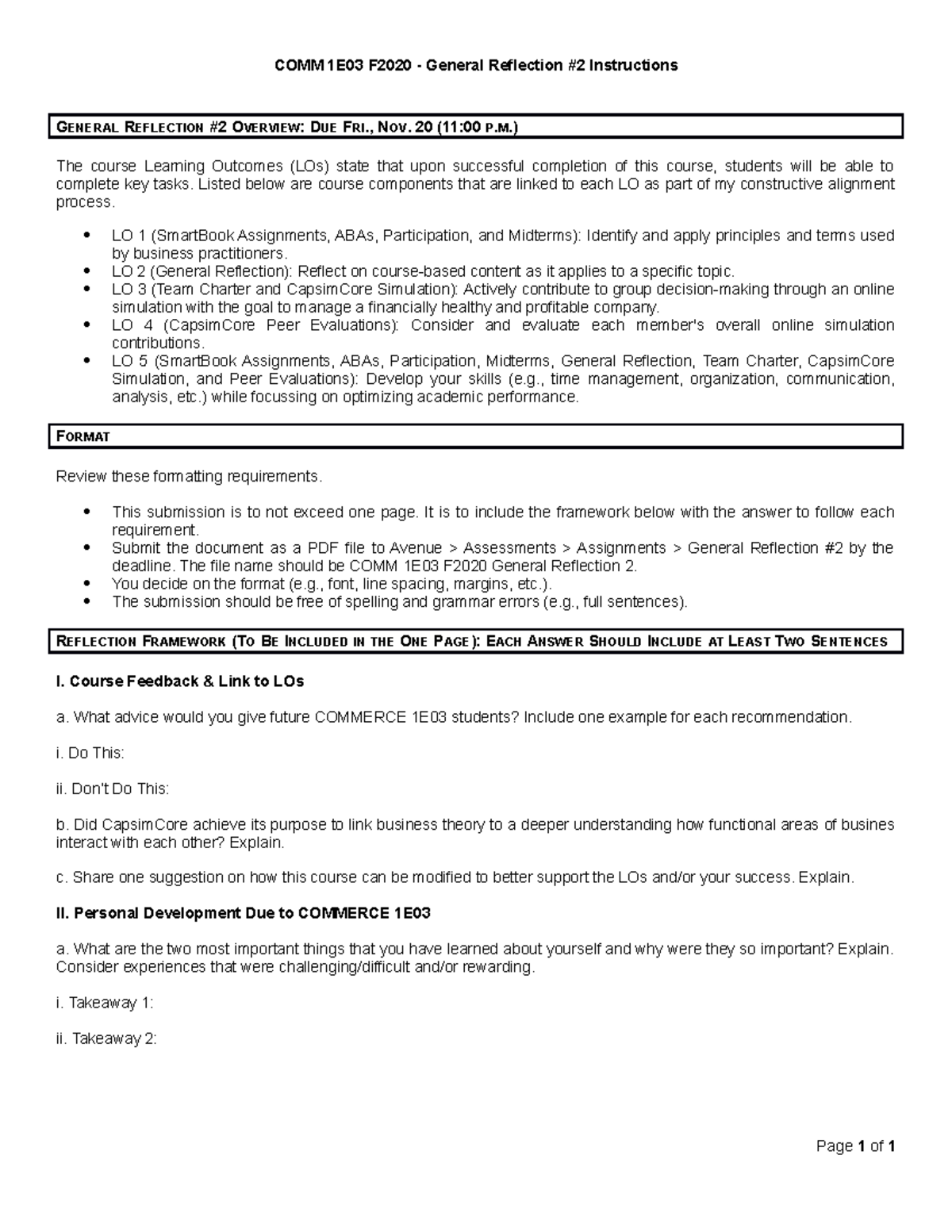 General Reflection #2 Instructions - COMM 1E03 F2020 - General Reflection #2 Instructions ...