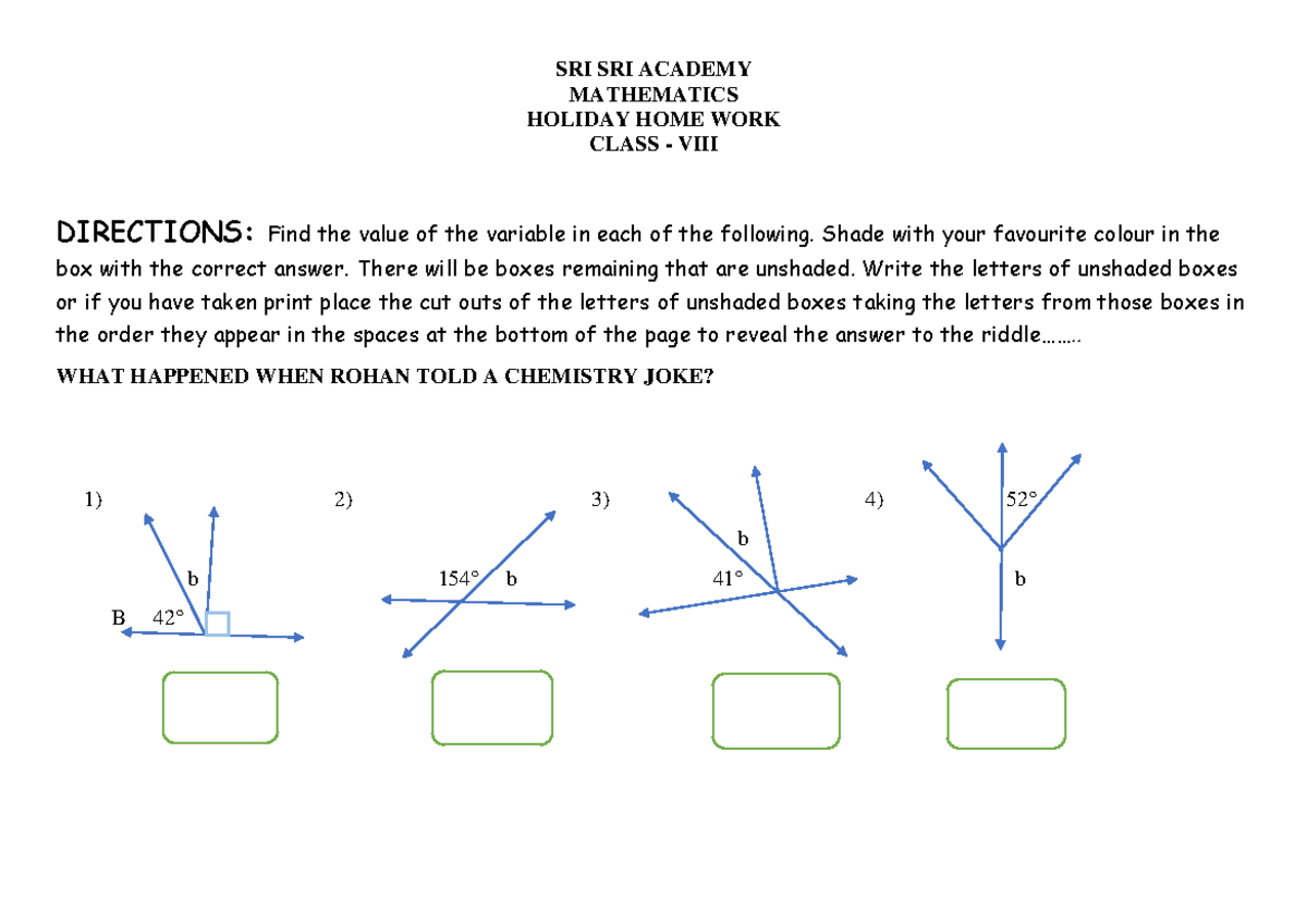 Angles HHW class 8 - SRI SRI ACADEMY MATHEMATICS HOLIDAY HOME WORK ...