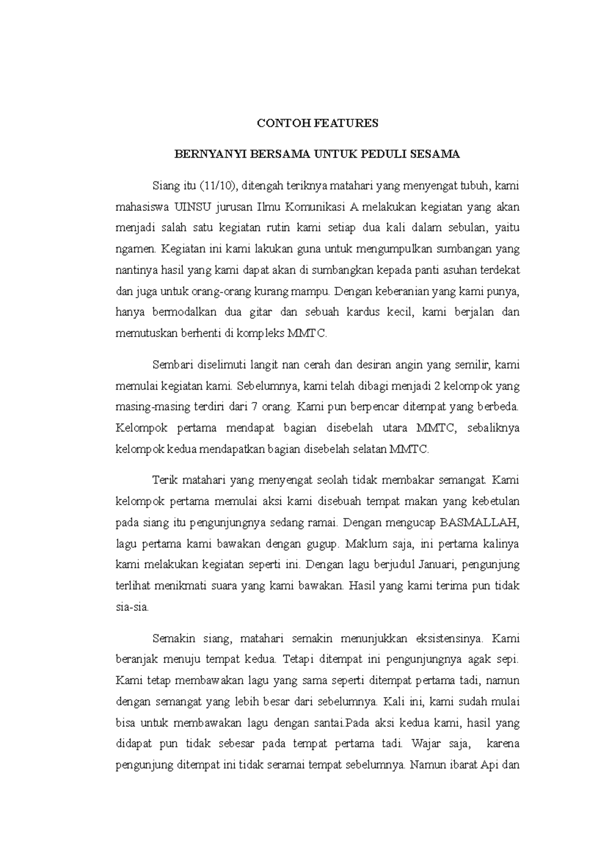 Contoh Features - CONTOH FEATURES BERNYANYI BERSAMA UNTUK PEDULI SESAMA ...