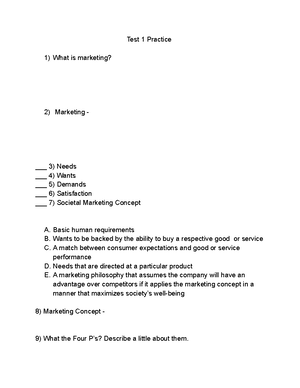 Principle of Marketing practice exam - The principle of Marketing Test ...