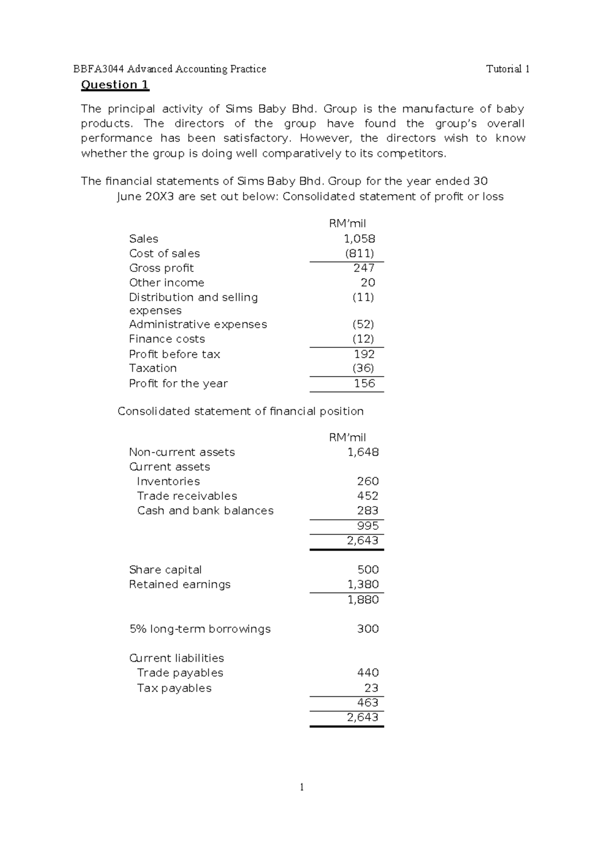 Tutorial 1 ratio analysis - Question 1 The principal activity of Sims ...
