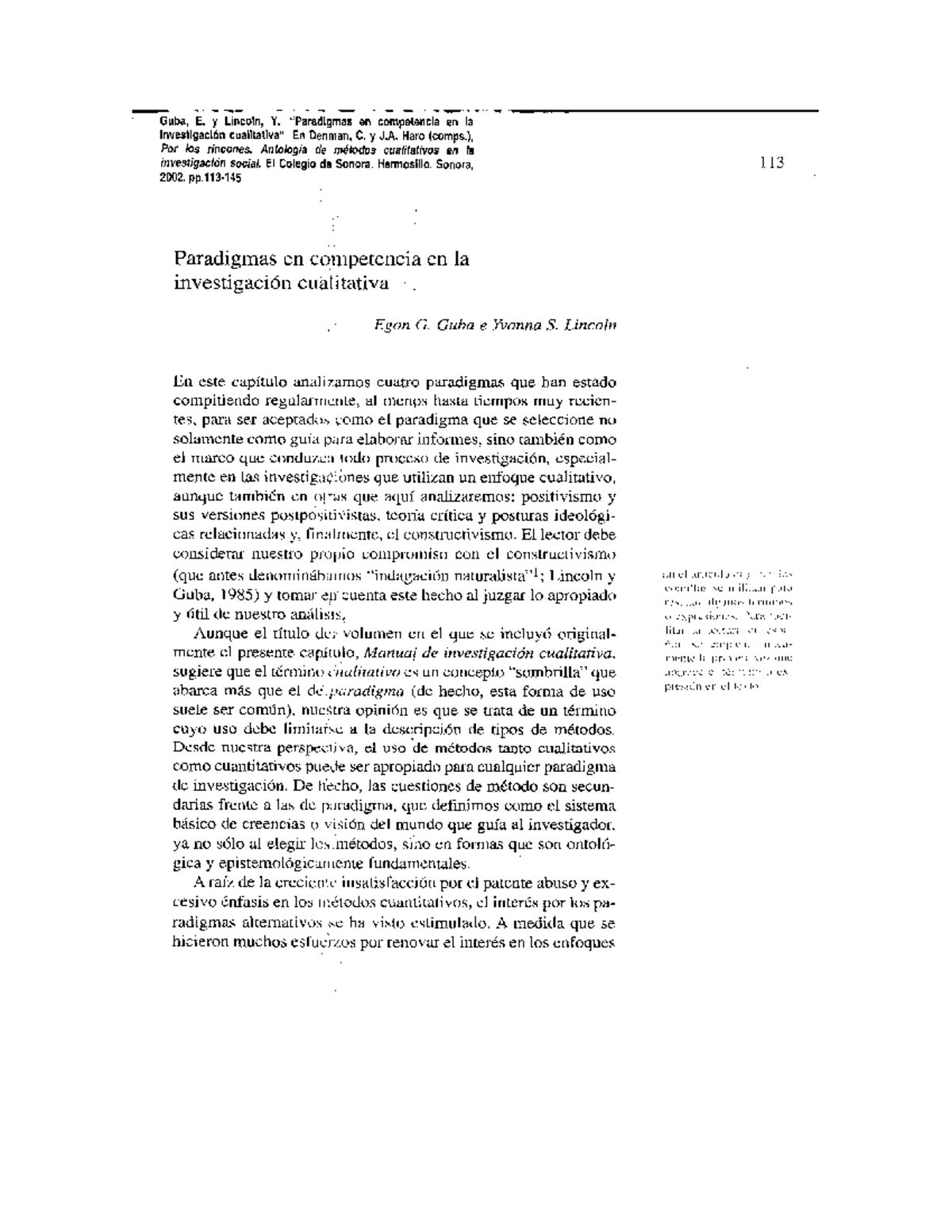 Paradigmas en competencia en la investigación cualitativa - METODOLOGÍA ...