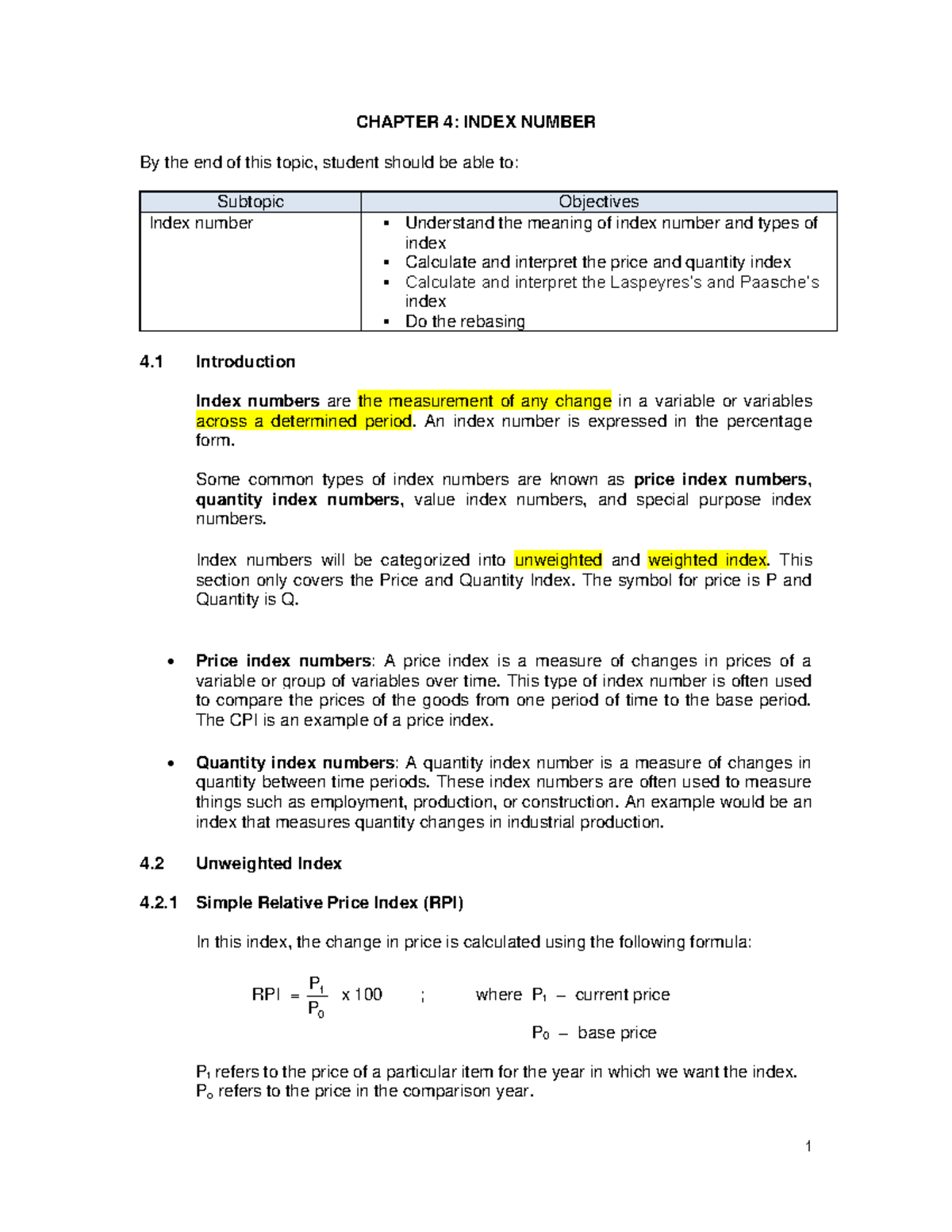 Chapter 4 Index Number - latihan mat112 - CHAPTER 4 : INDEX NUMBER By ...