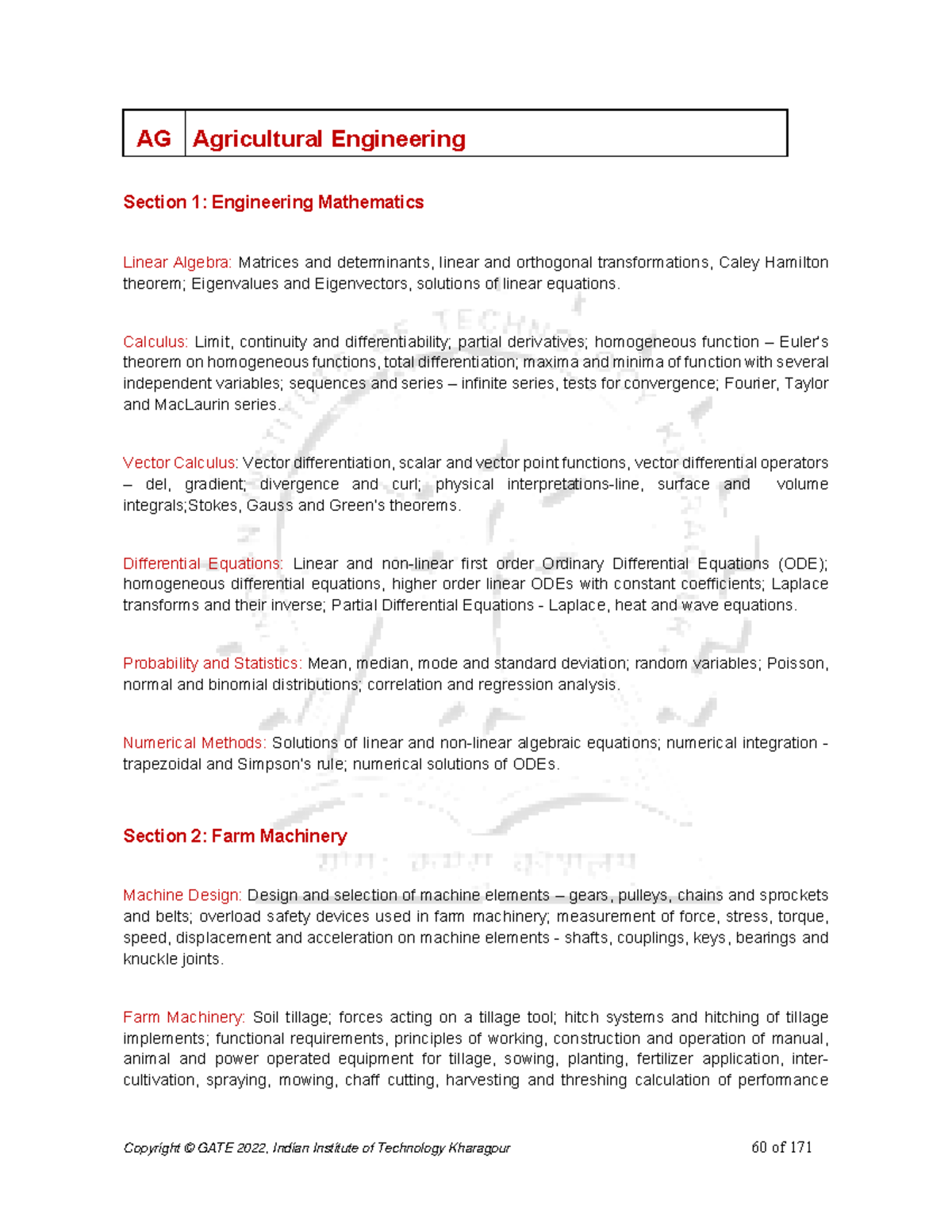 AG Syllabus - bi - AG Agricultural Engineering Section 1: Engineering ...